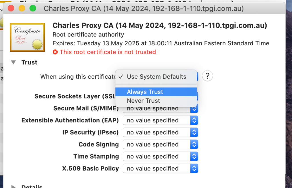 Configure Charles Root certificate on Mac – Charles Docs-y